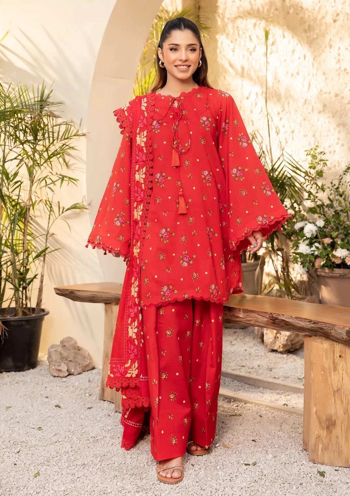 Printed Lawn Red Stitched Suit - Maria B M Basics Elaheh Stitched – Janan