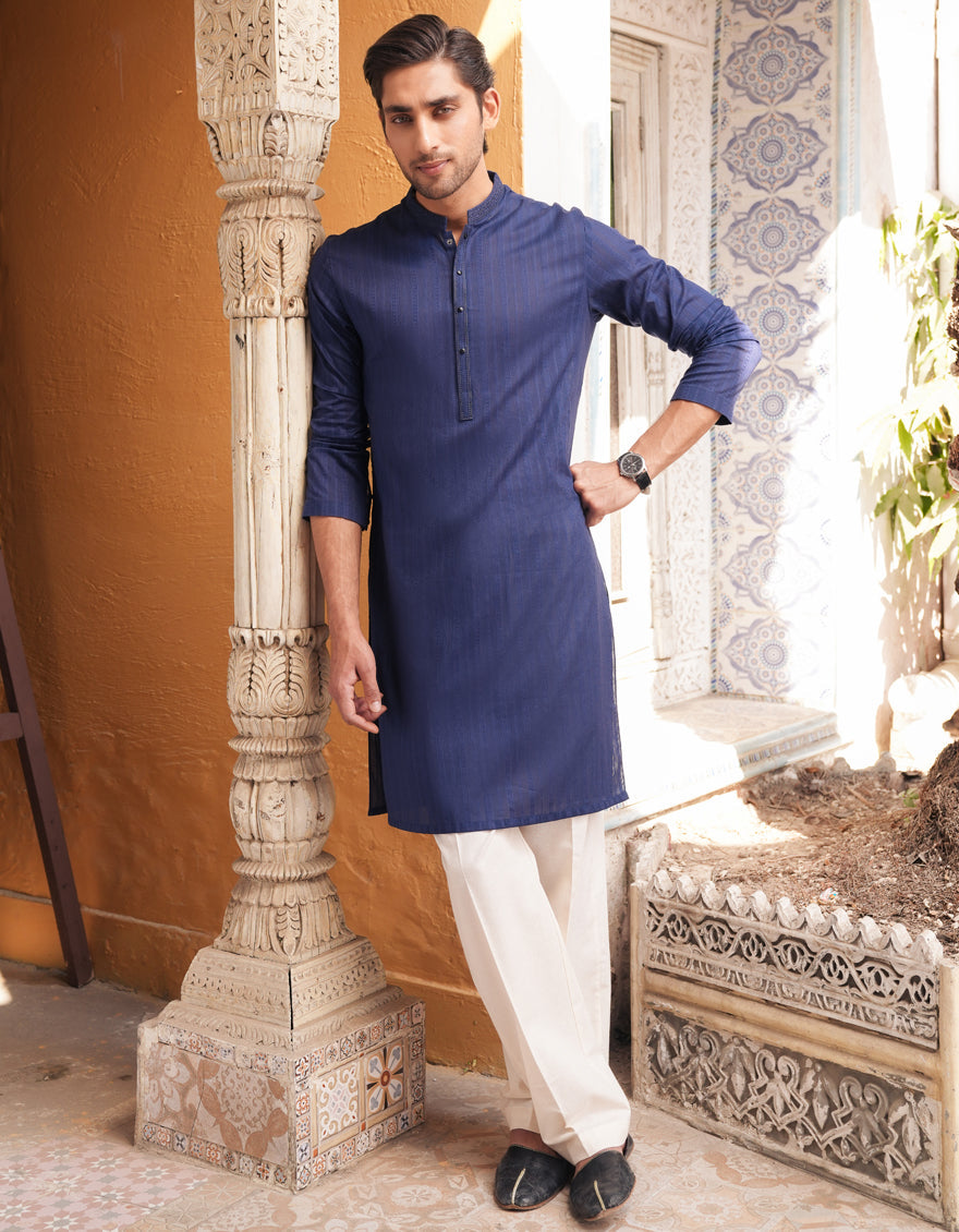 Cotton Blue Kurta - J. Junaid Jamshed – Janan