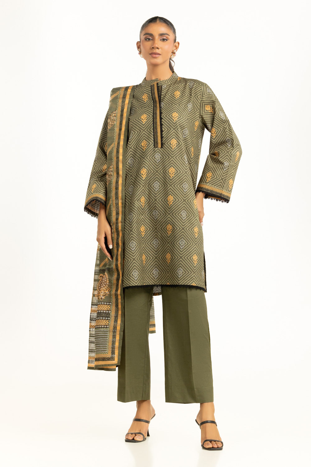 Khaddar Printed Green Stitched Suit - Gul Ahmed – Janan