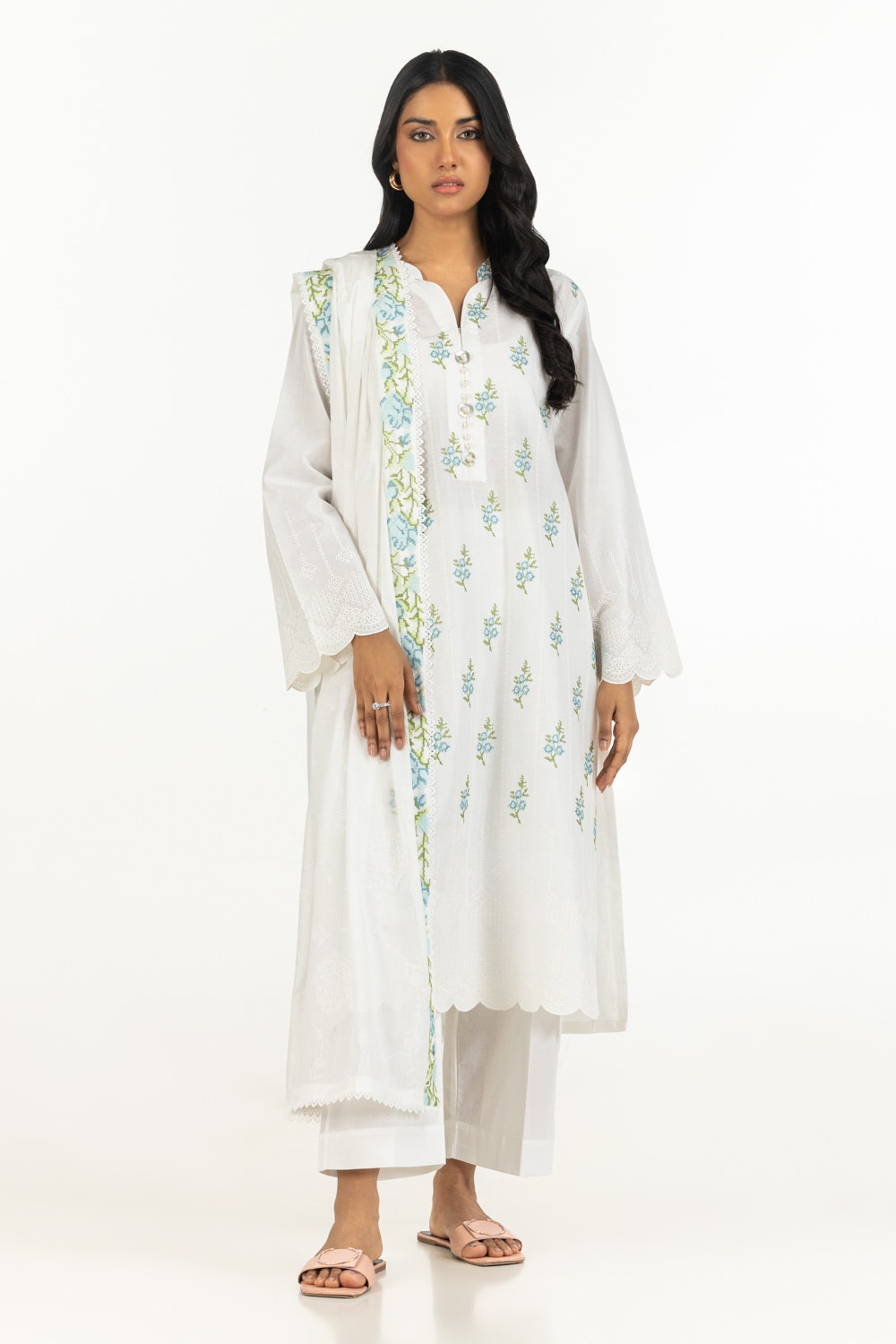 Lawn Embroidered White Stitched Suit - Gul Ahmed – Janan