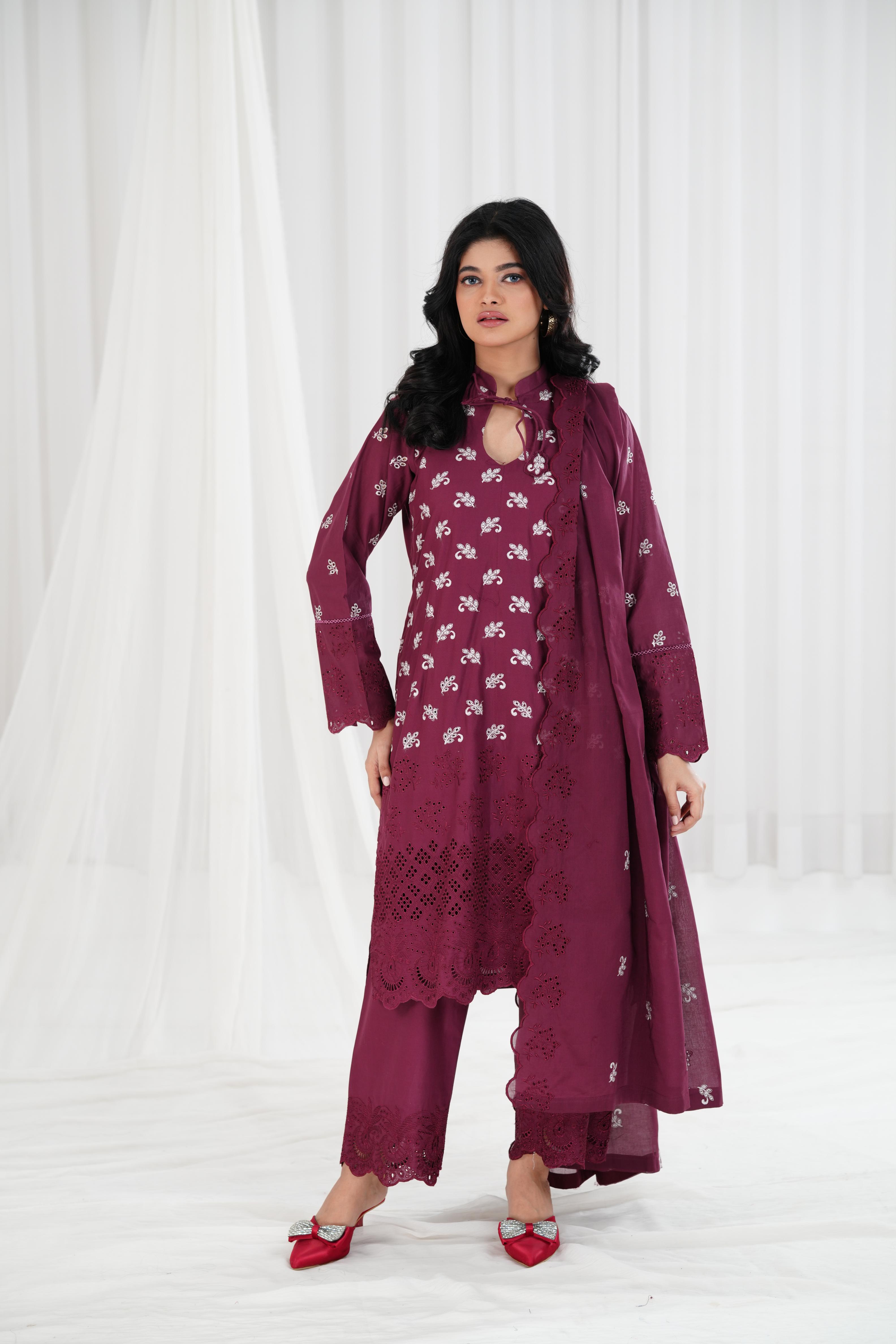 Celestial Berry - Cross Stitch Chikankari Stitched – Janan