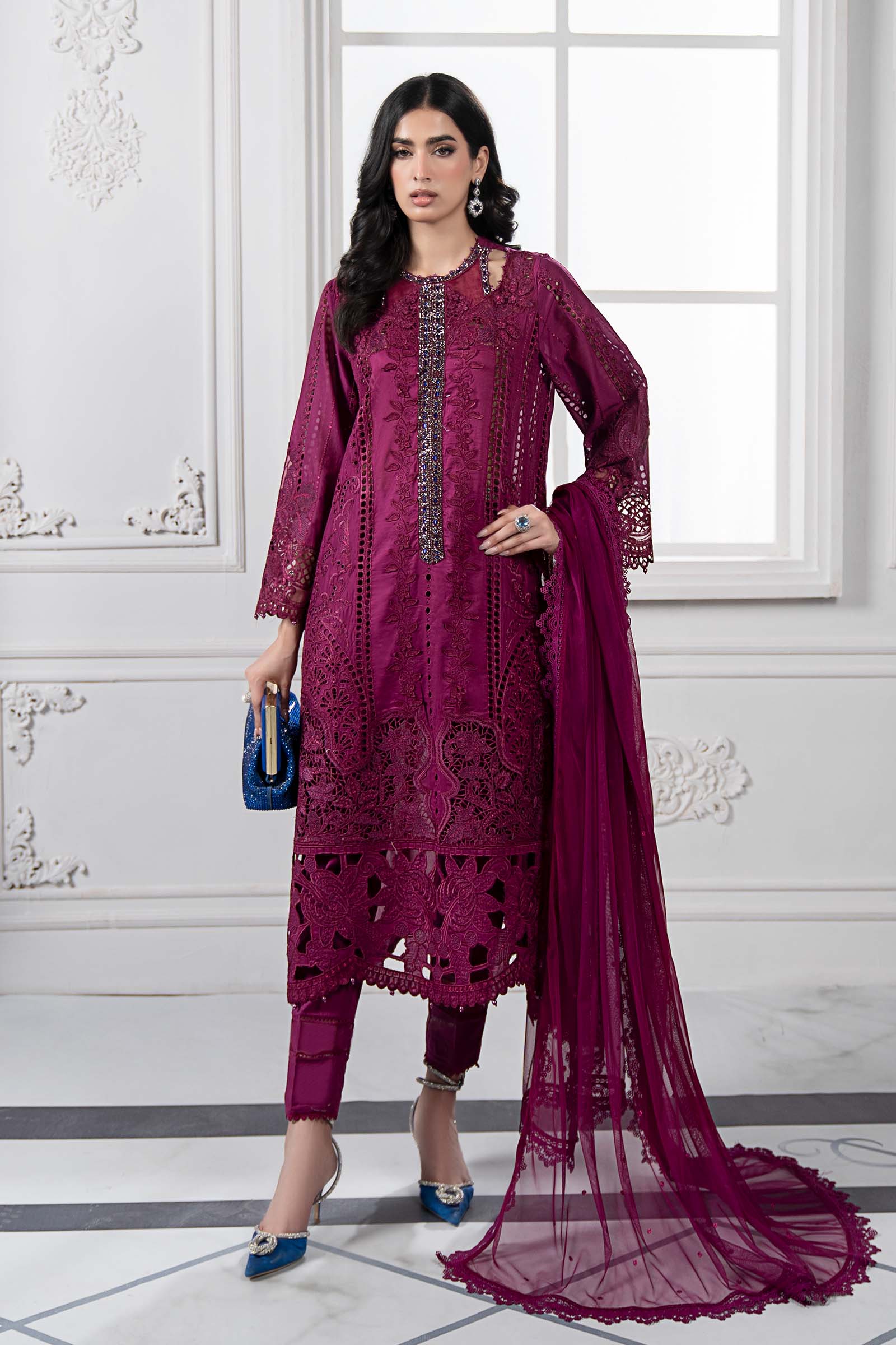 Embroidered Pink Stitched Suit - Maria B Luxury Lawn – Janan