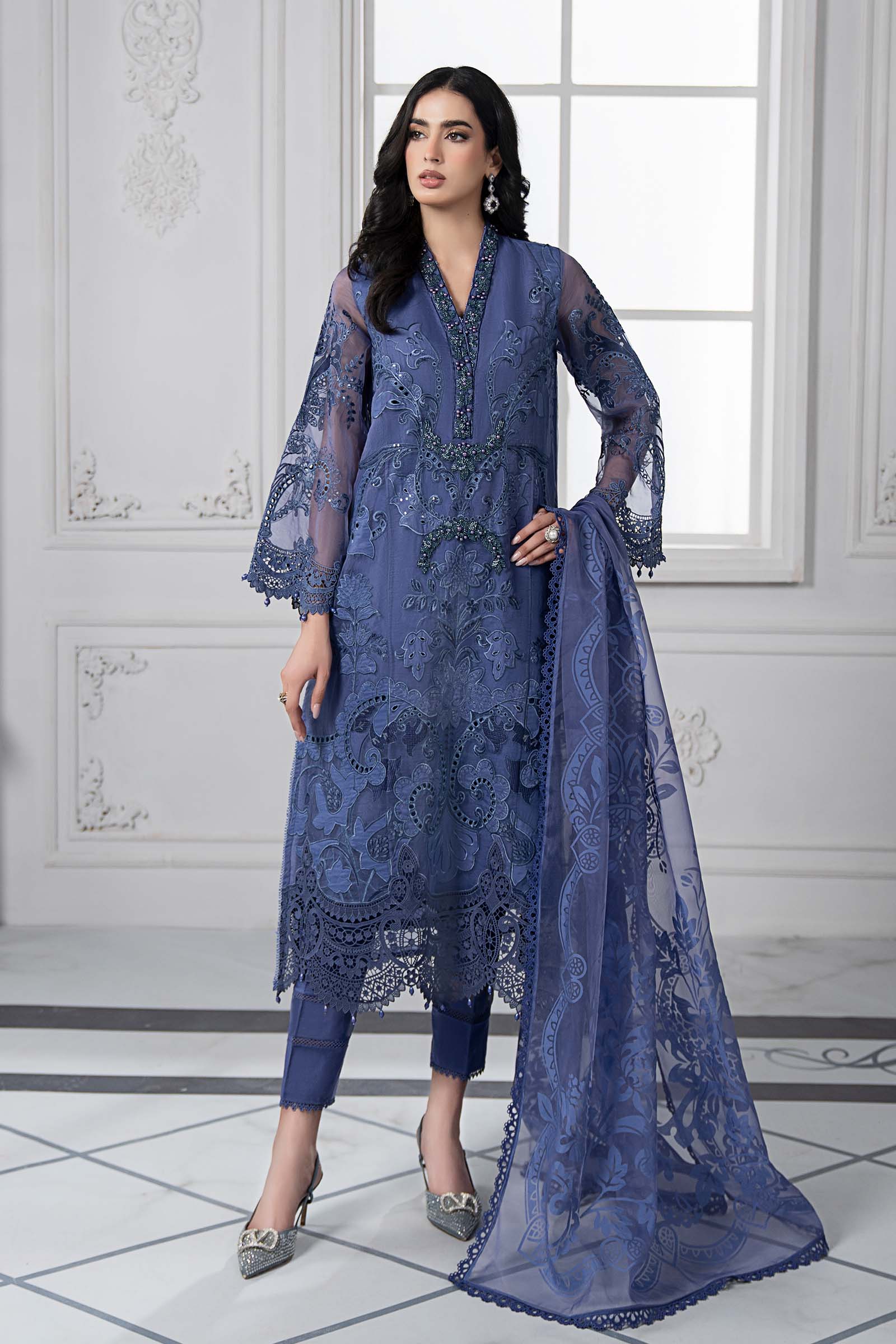 Embroidered Organza Purple Stitched Suit - Maria B Luxury Lawn – Janan