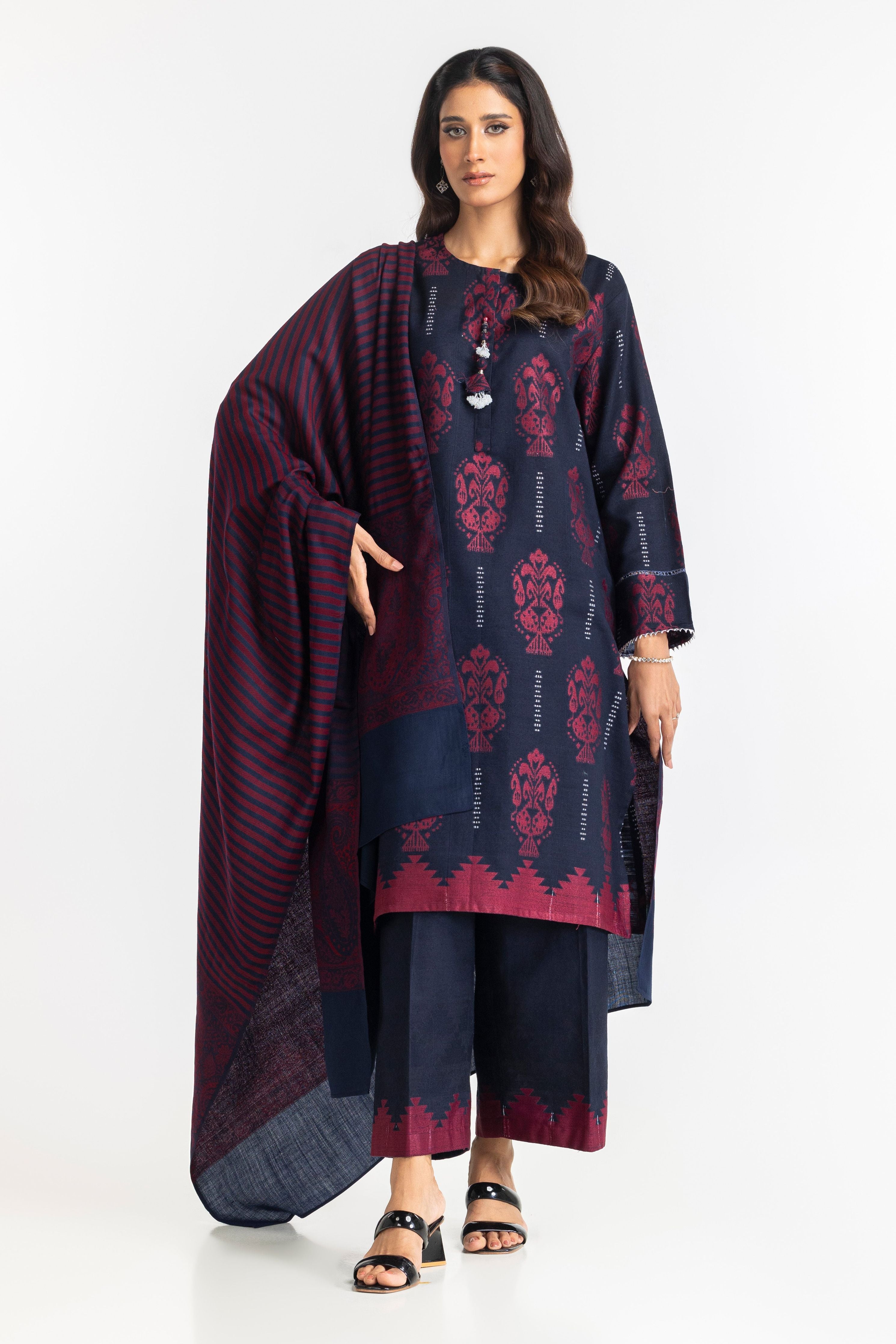 Jacquard Navy Stitched Suit - Gul Ahmed – Janan