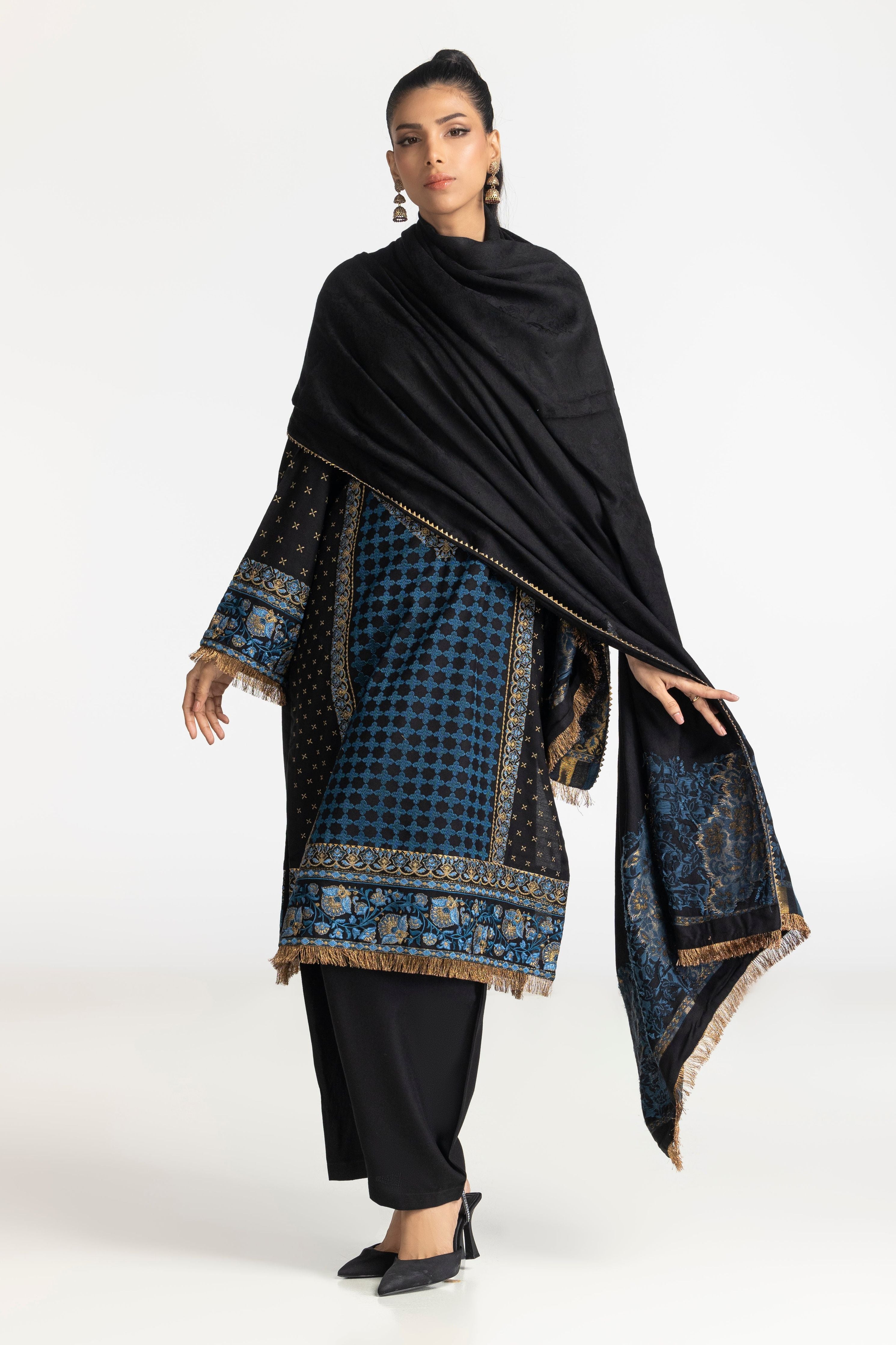 Acrylic Black Stitched Suit - Gul Ahmed – Janan