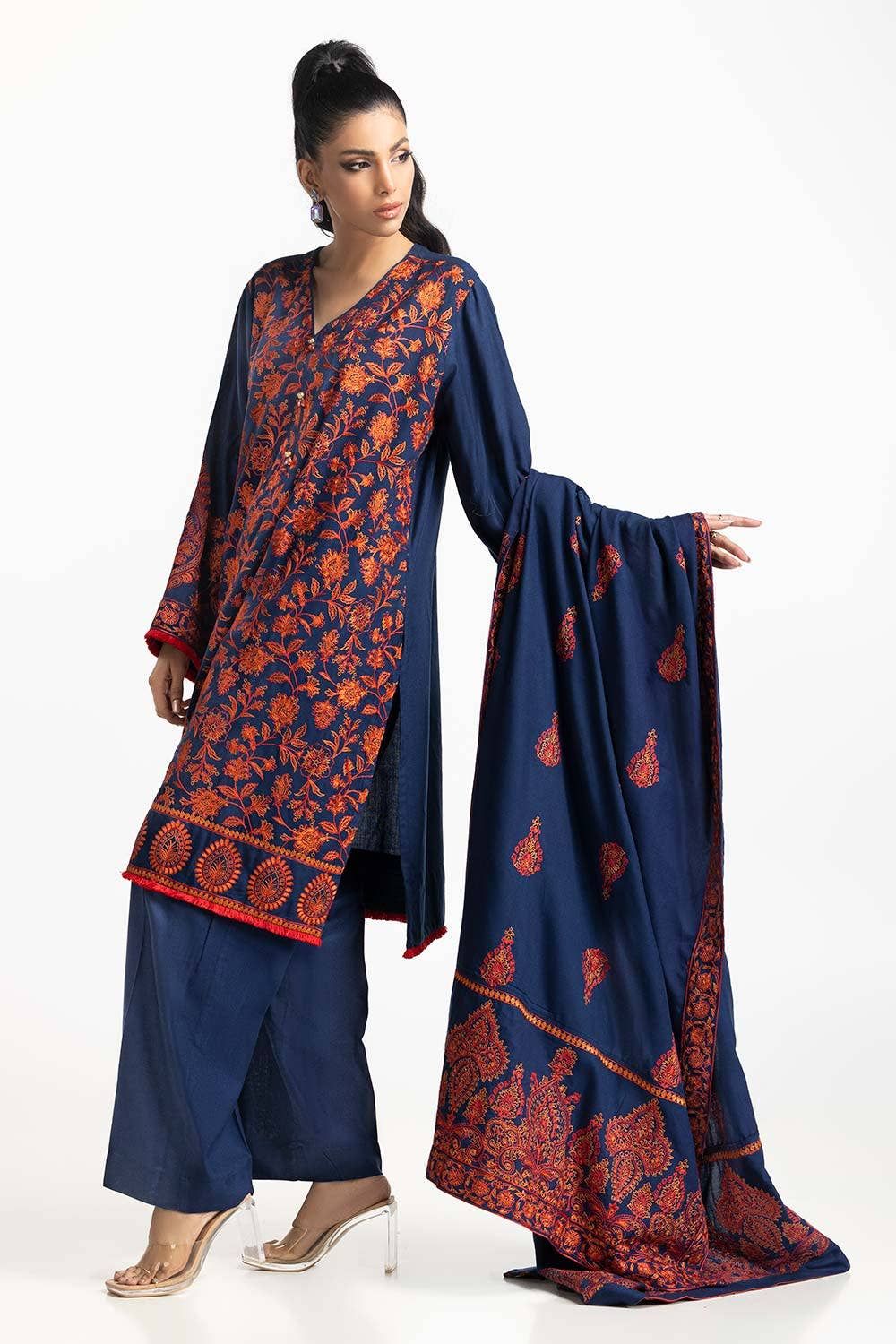 Acrylic Blue Stitched Suit - Gul Ahmed – Janan