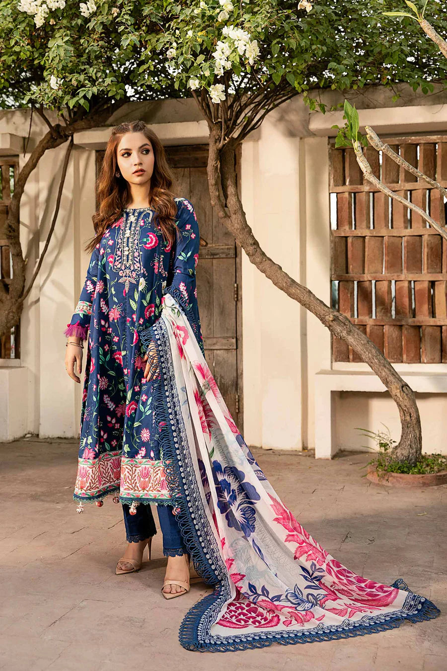 Lawn Royal Blue Stitched Suit - Maria B Eid Basic – Janan