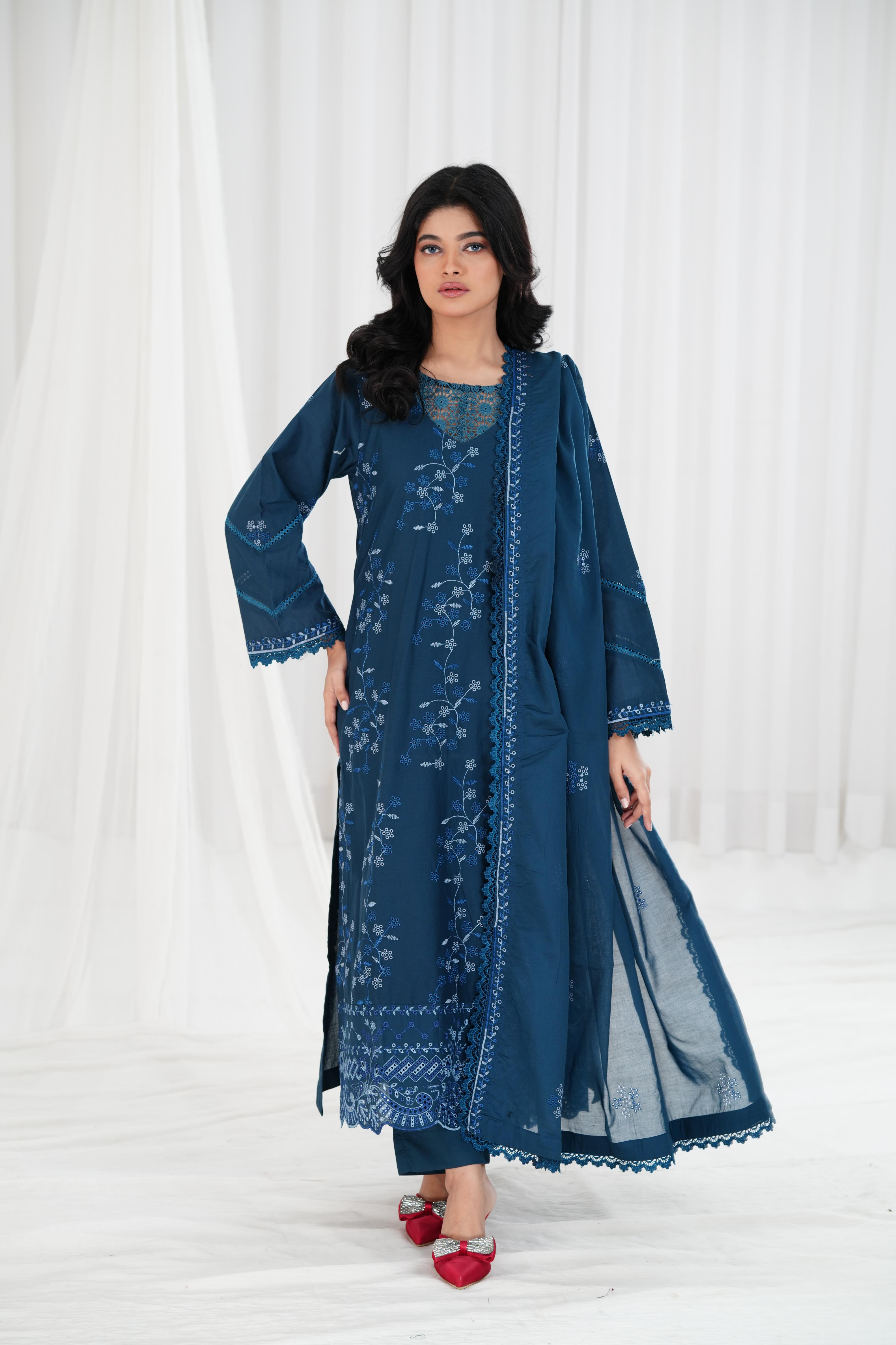 Twilight Charm - Cross Stitch Chikankari Stitched – Janan