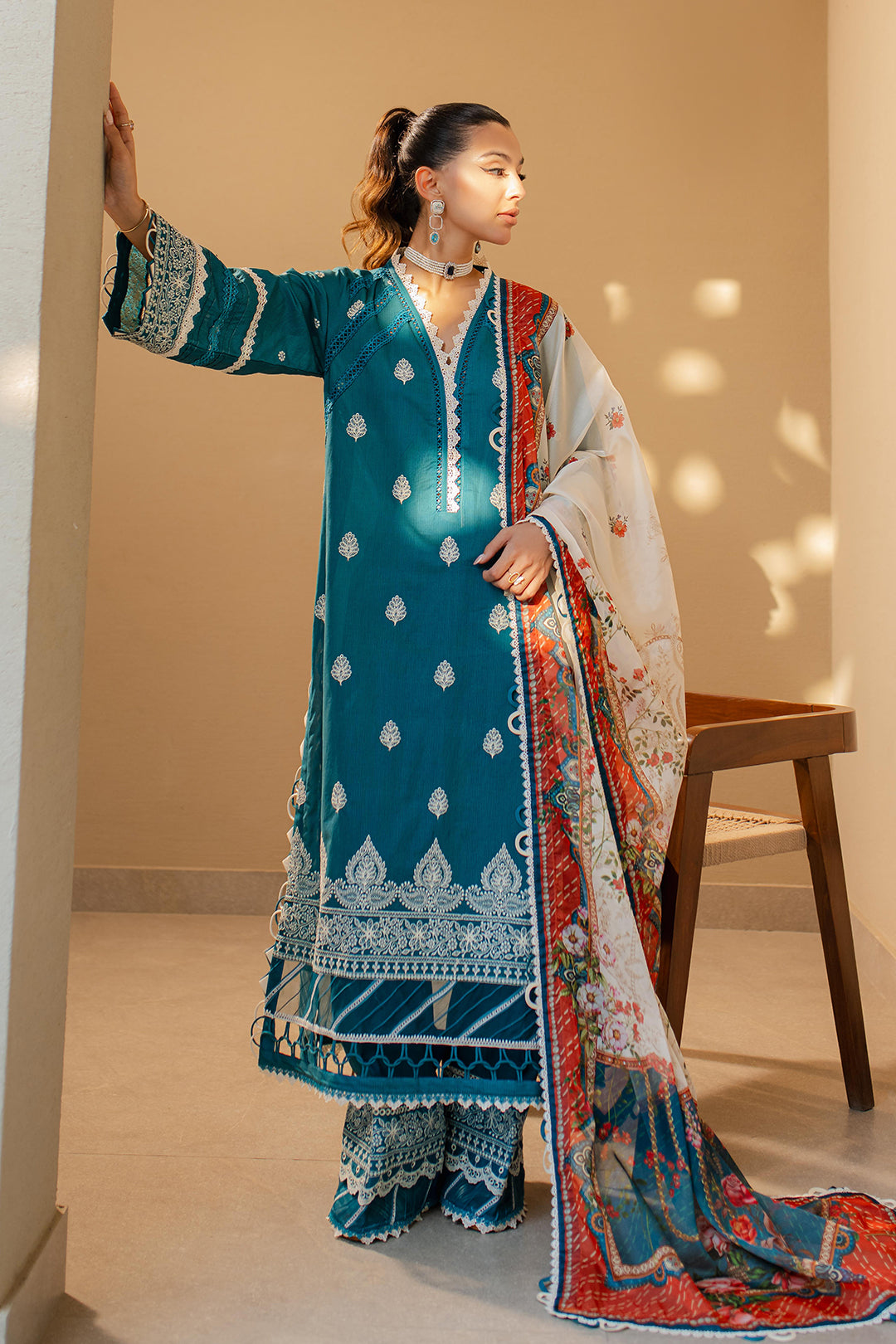 Embroidered Chikankari Ferozi Stitched Suit - Zellbury – Janan