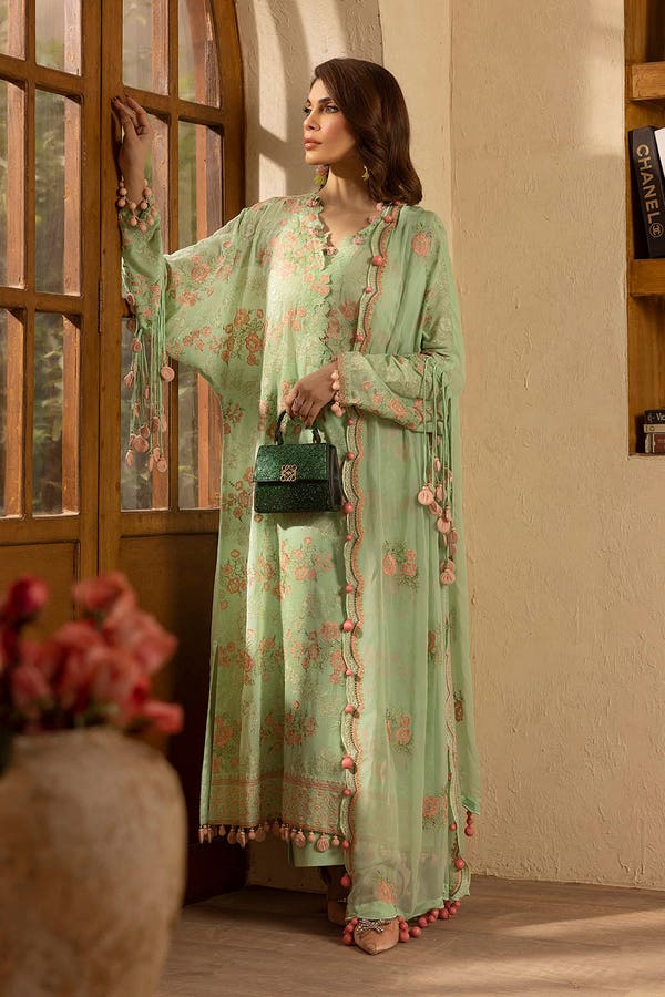 Embroidered Chiffon Mint Green Stitched Suit - Gul Ahmed – Janan