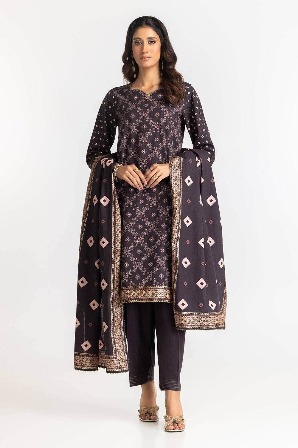 Khaddar Black Stitched Suit - Gul Ahmed – Janan