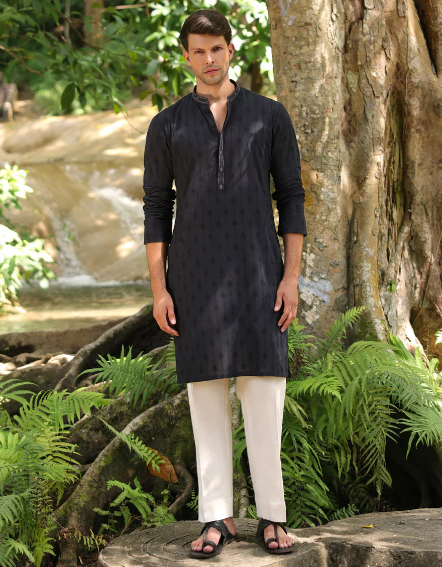 Cotton Black Kurta - J. Junaid Jamshed – Janan
