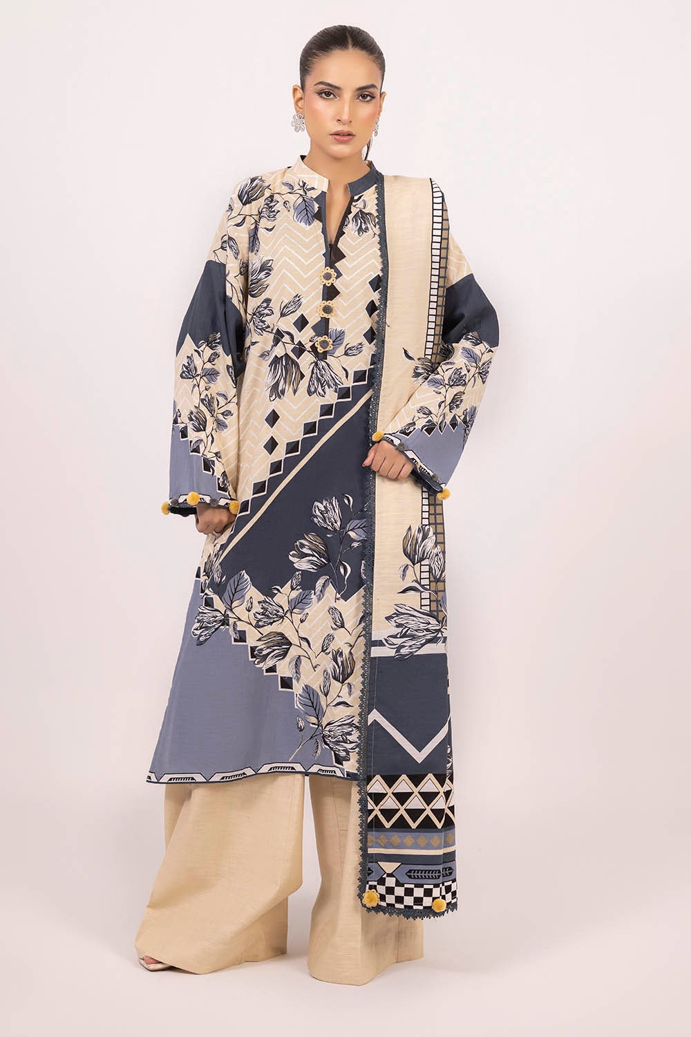 Khaddar Grey Unstitched Suit - Gul Ahmed – Janan