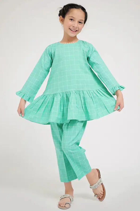 Cotton Dobby Sea Green Stitched Suit - Senorita – Janan