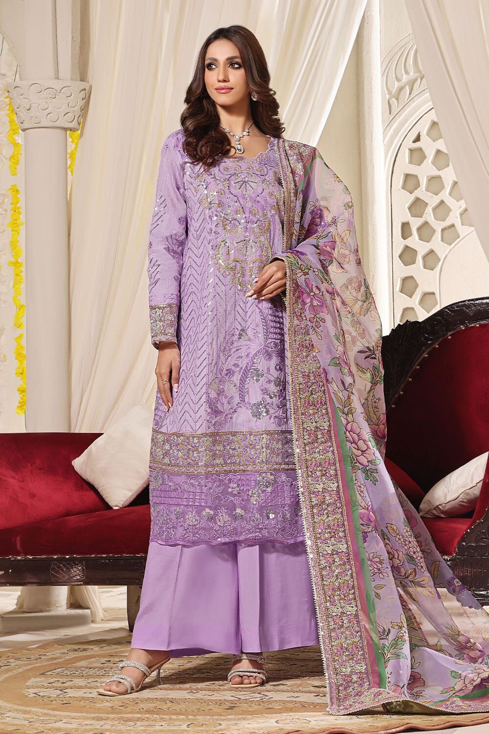 Silver Zeri Luxury Purple 3 Piece Stitched Suit - Khas – Janan
