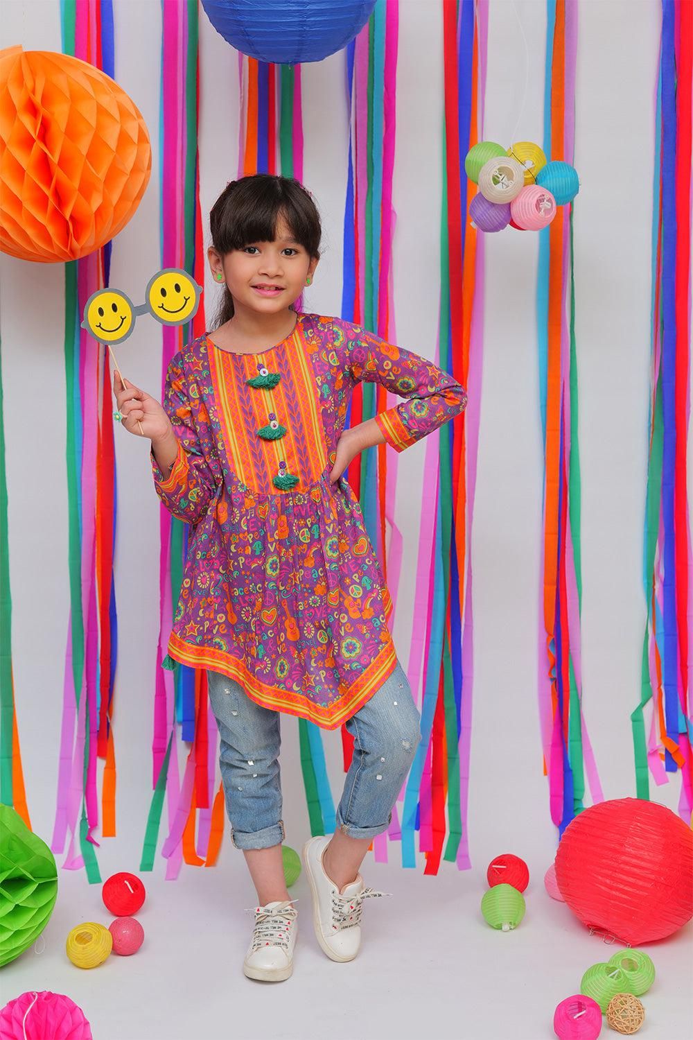 Purple & Multicolour Casual Kurta - Senorita Kids – Janan